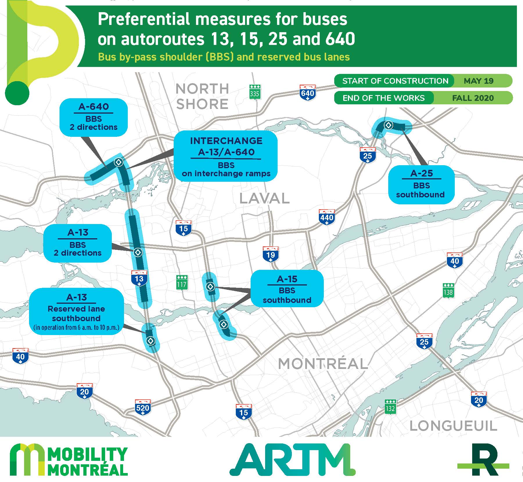 Implementation of preferential measures for buses on autoroutes 13, 15 ...